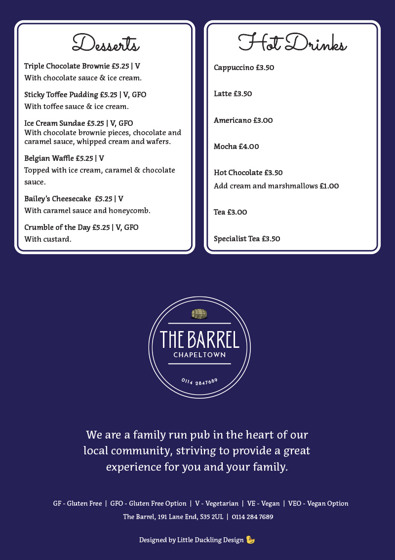 Lunch menu – The Barrel Chapeltown
